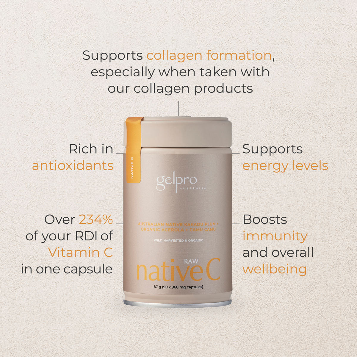Raw Native C Capsules | Source of Vitamin C | Gelpro